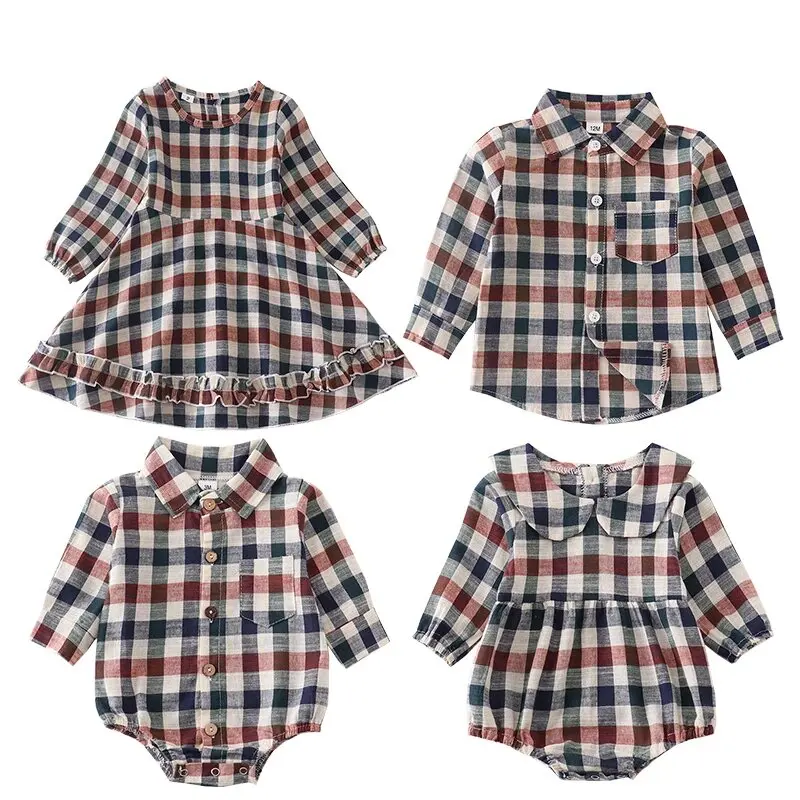 Brother-And-Sister-Matching-Girls-Princess-Dress-Clothes-Set-Casual-Plaid-Long-Sleeve-Boys-Shirt ...