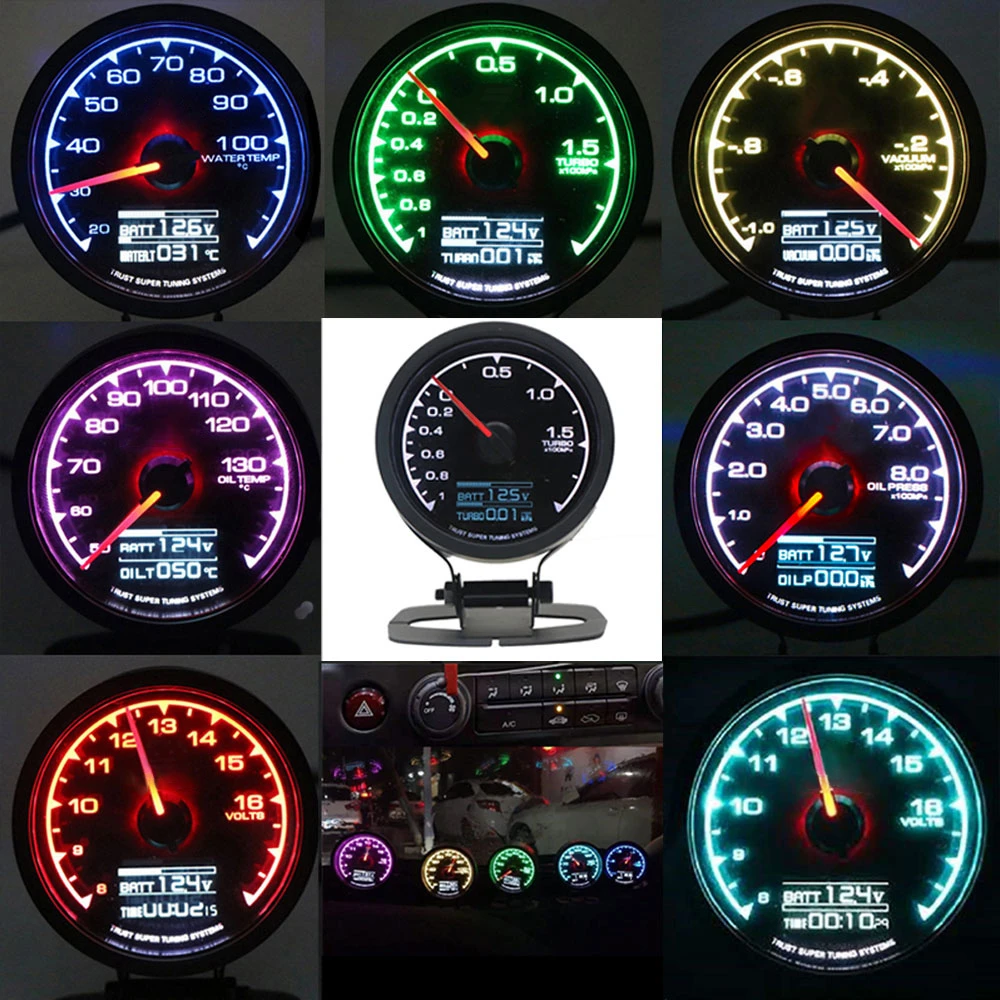 7 Color Turbo Boost Gauge Car Multi Lcd Digital Display Racing Meter ...