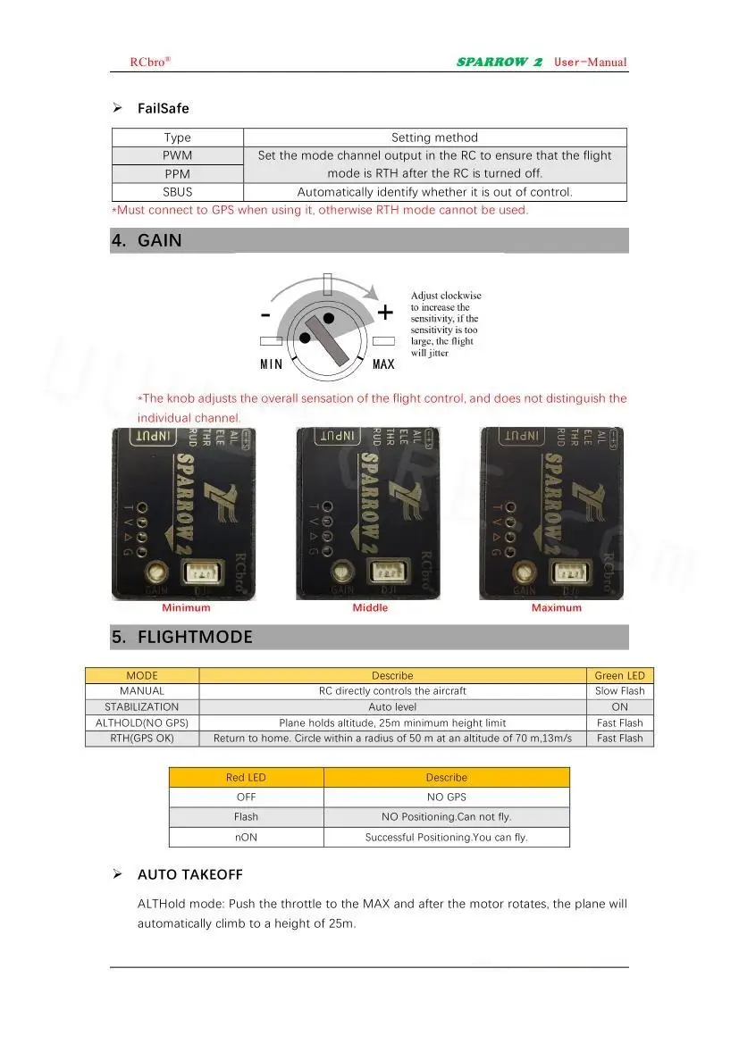 Lefei V2 Sparrow Stabilisation de retour à la maison à 6 axes avec mod ...