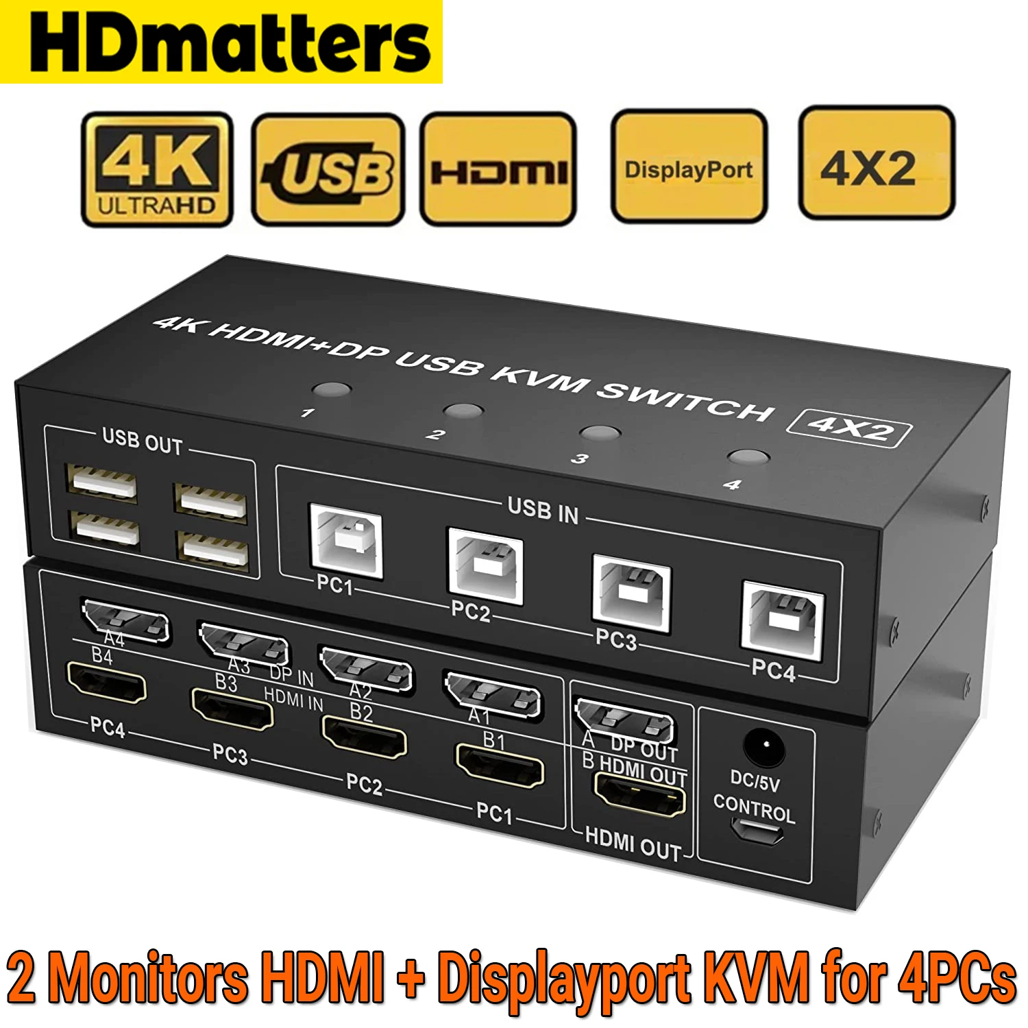 Dual-Monitor-Displayport-HDMI-KVM-Switch-4K-60Hz-Extended-Display-2X2 ...