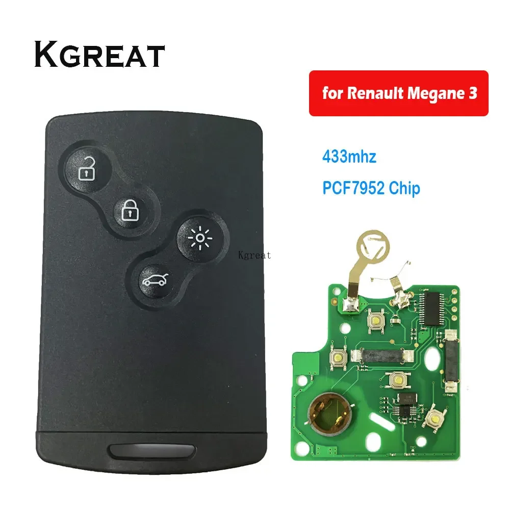 Kgreat Remote Key Card Keyless 4 Buttons Smart Key 433mhz PCF7952 Chip ...