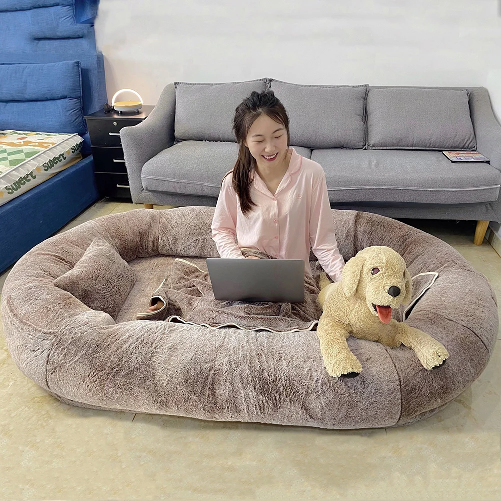 Human-Dog-Bed-Giant-Washable-Comfy-Plush-Dog-Bed-With-Pocket-Portable ...