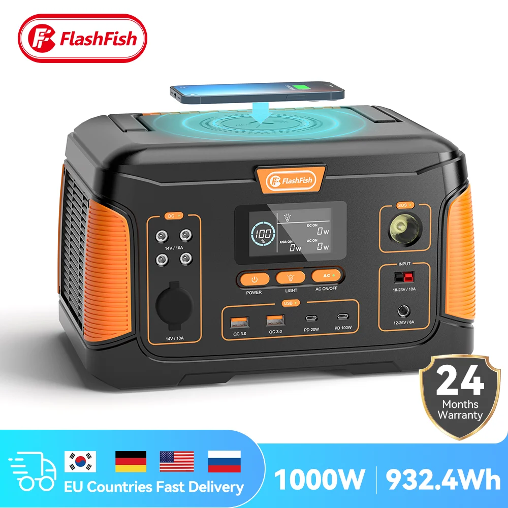 FlashFish-Solar-Power-Station-1000W-Solar-Generator-Pure-Sine-Wave-AC ...