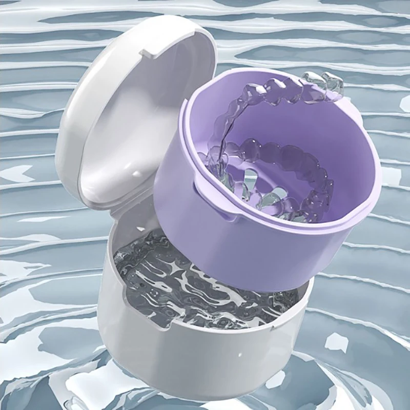 Oral-Orthodontic-Retainer-Cleaning-Case-Denture-Bath-Box-With-Strainer ...