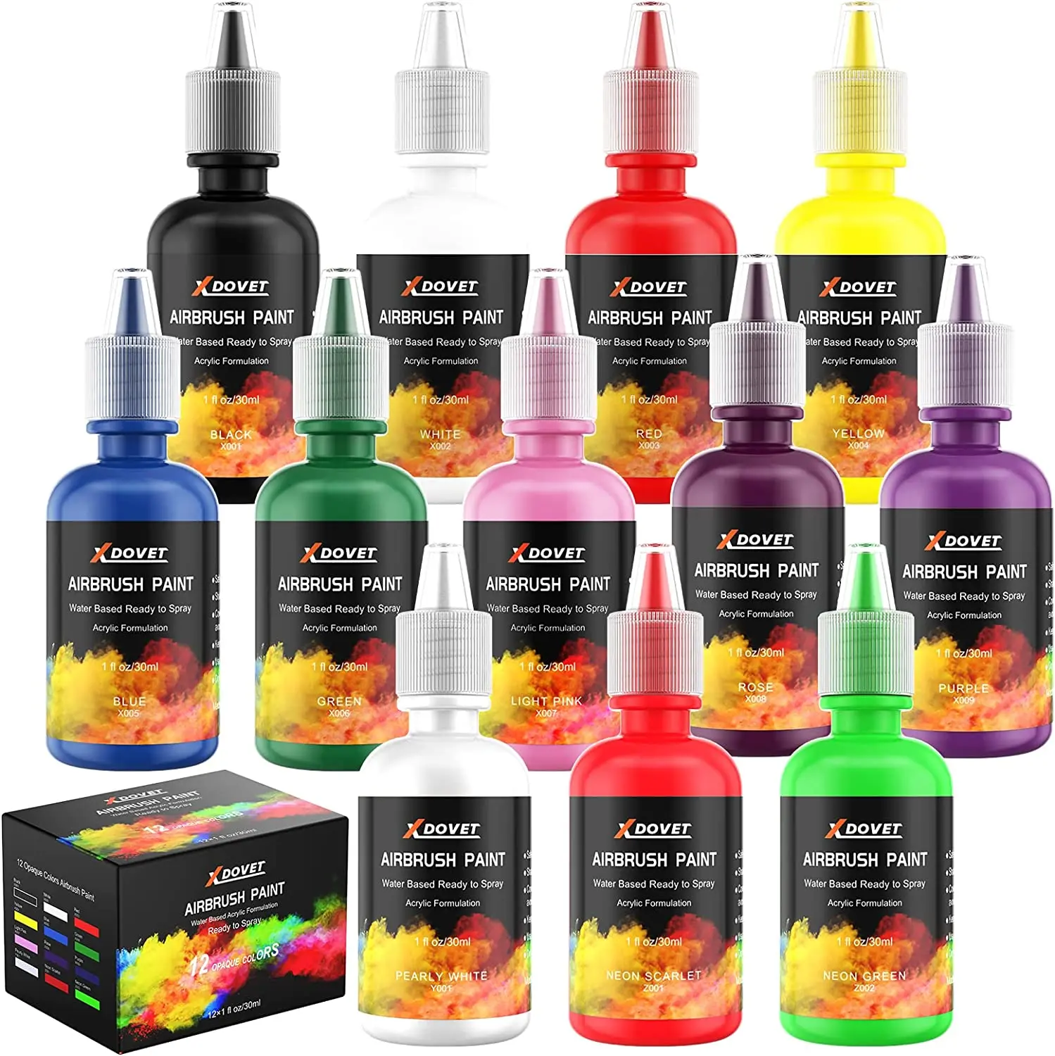 XDOVET-Airbrush-Paint-12-Colors-Airbrush-Paint-Set-30-ml-1-oz-Ready-to ...