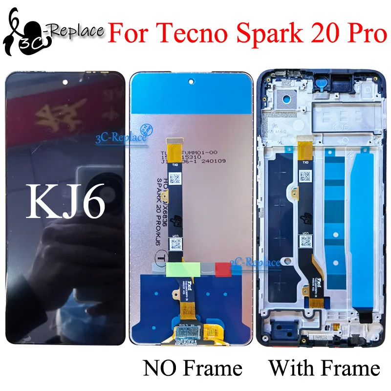 Black 6.78 Inch For Tecno Spark 20 Pro KJ6 LCD Display Touch Screen Digitizer Panel Assembly ...