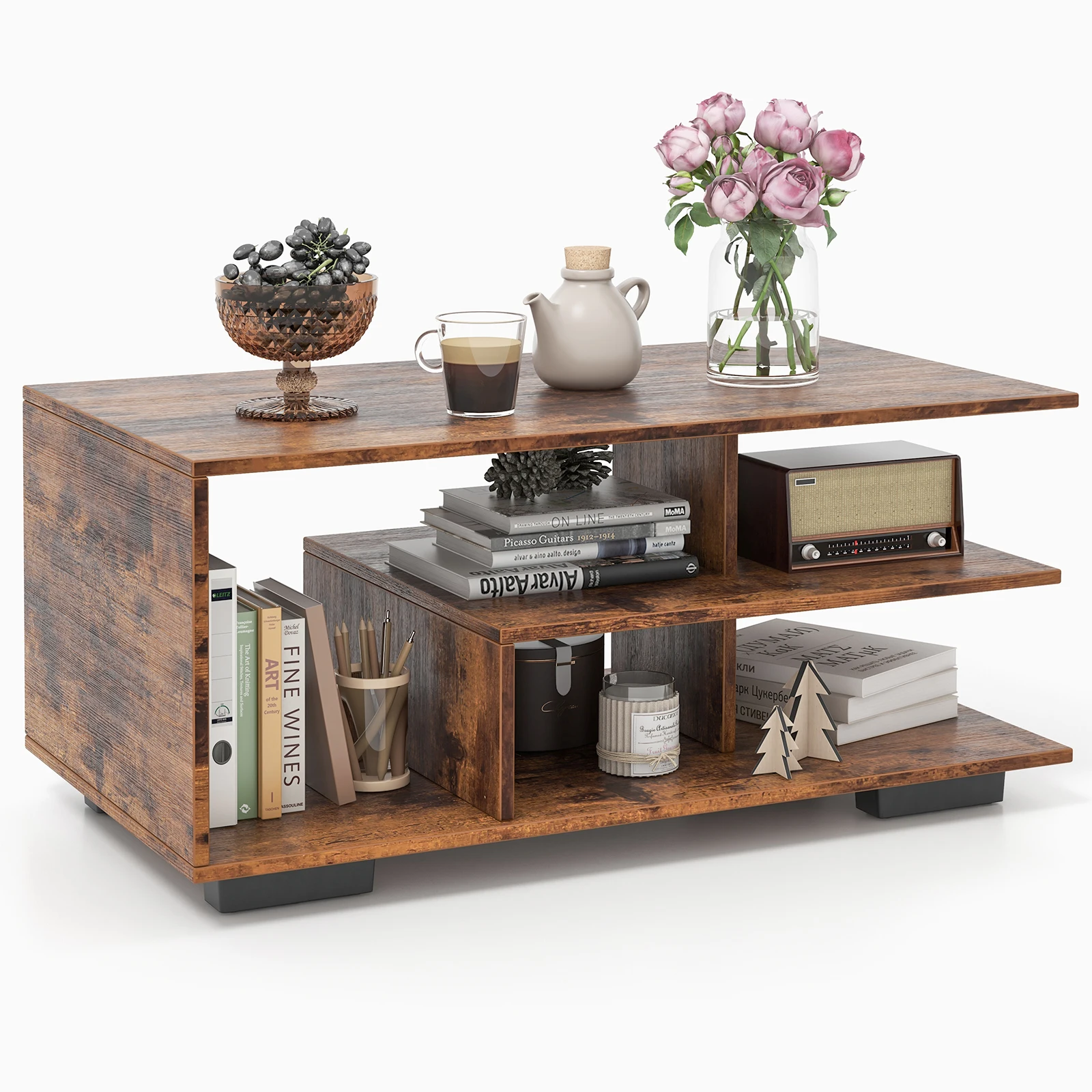 Retro L-Shaped Center shelf Rectangular living room Table Storage ...
