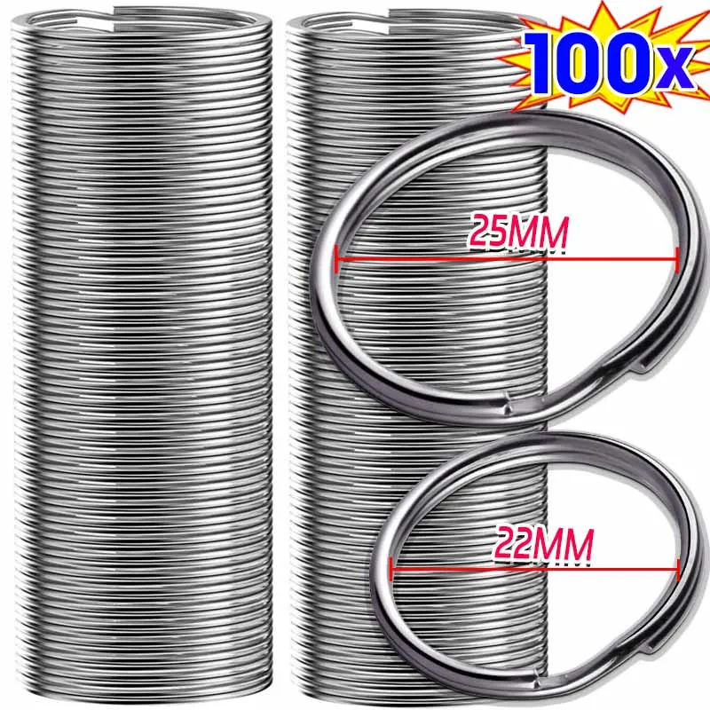 20/100pcs Stainless Steel Polished Key Ring Key Chain 25mm Round Flat ...