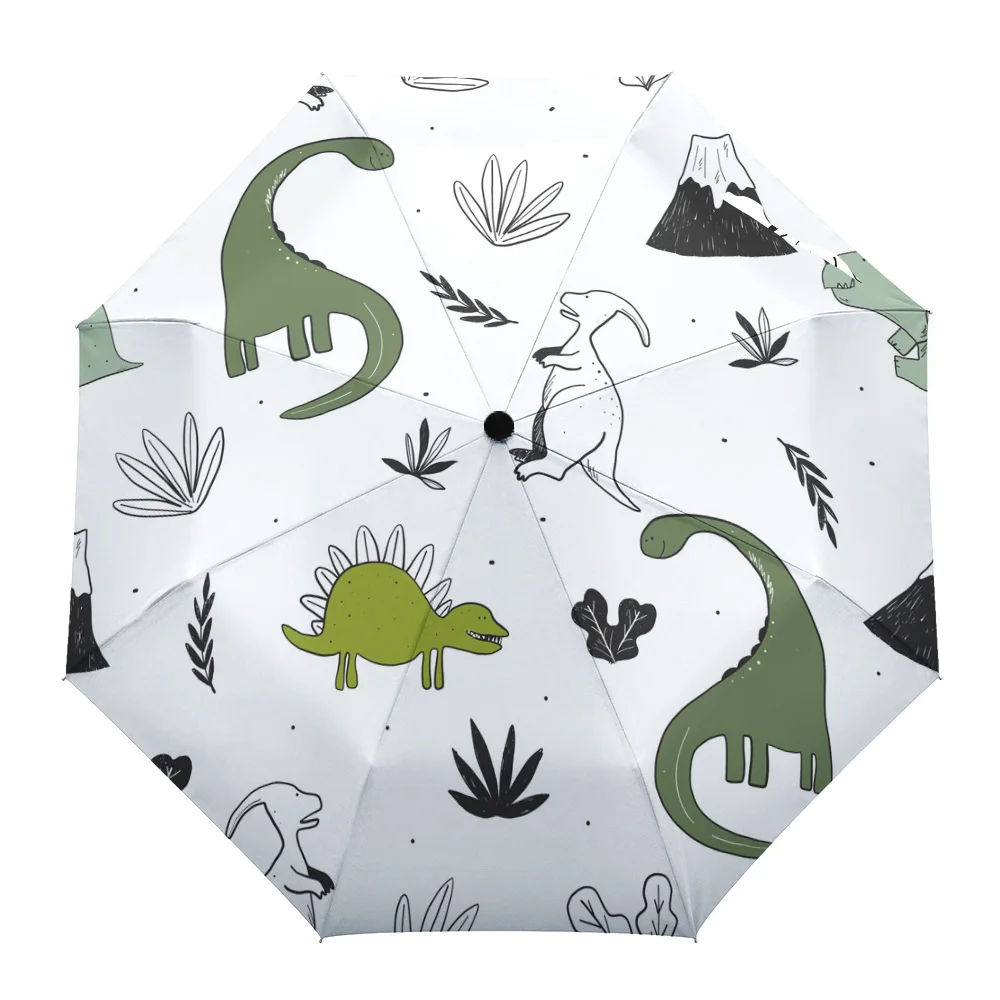 Animal Green Dinosaur Plant Print Women Men Rain Umbrella Three Folding ...