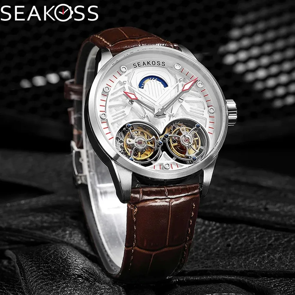 SEAKOSS Luxury Skeleton Men's Tourbillon Manual Mechanical Watches ...