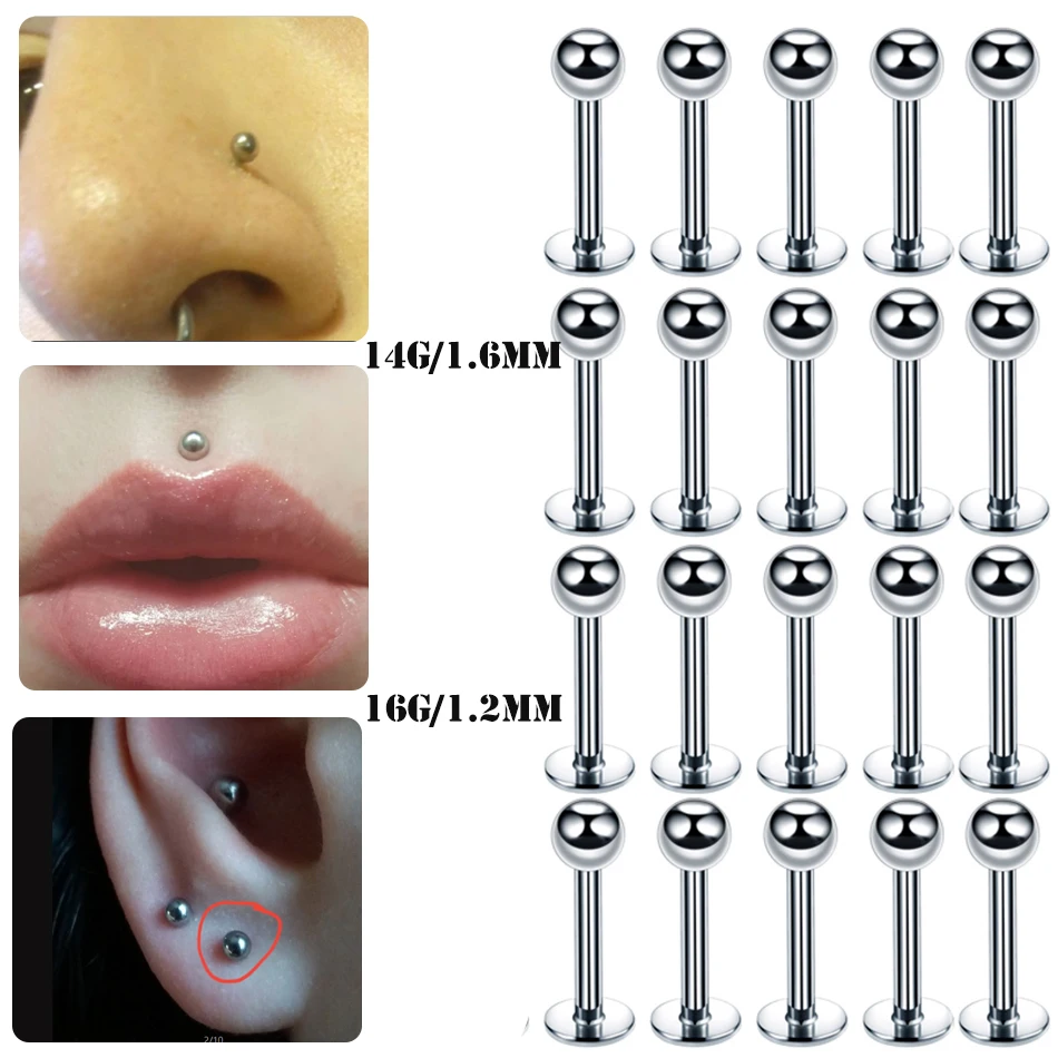 1Pc/10Pcs Surgical Steel 16G 14G Tragus Helix Piercing Labret Lip Rings ...