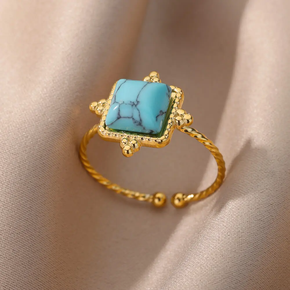 Square-Stone-Rings-For-Women-Stainless-Steel-Gold-Plated-Open-Adjustable-Ring-Wedding-Aesthetic ...