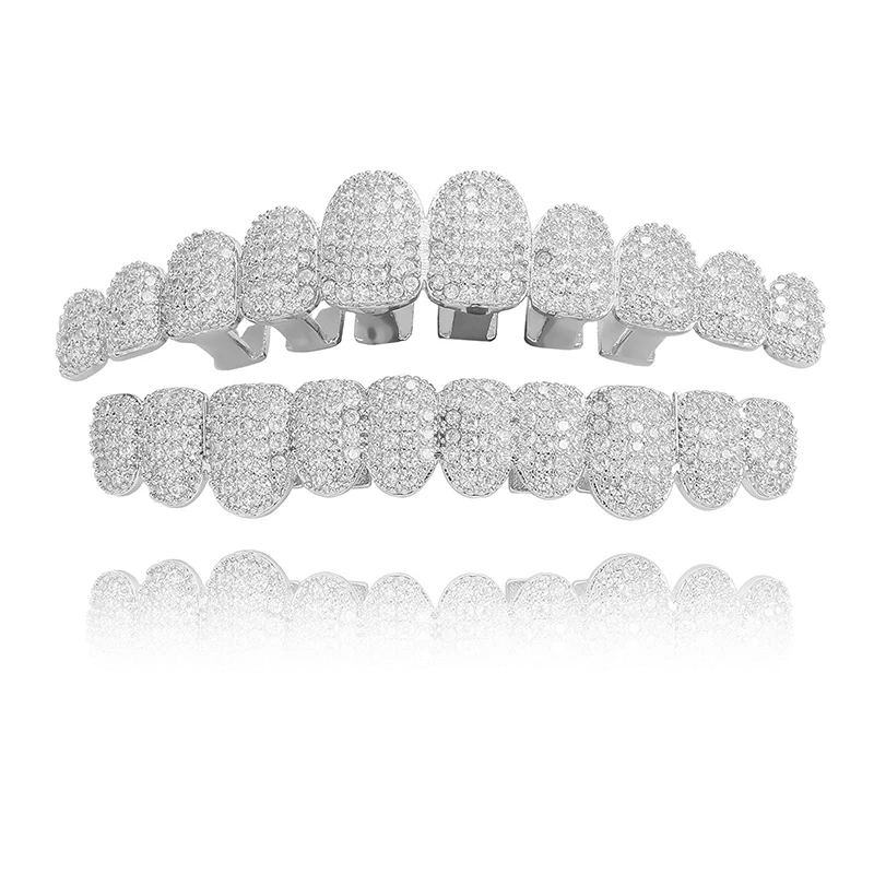 Hip Hop Irregular Top Bottom Teeth Grillzs Set Gold Silver Color Micro ...