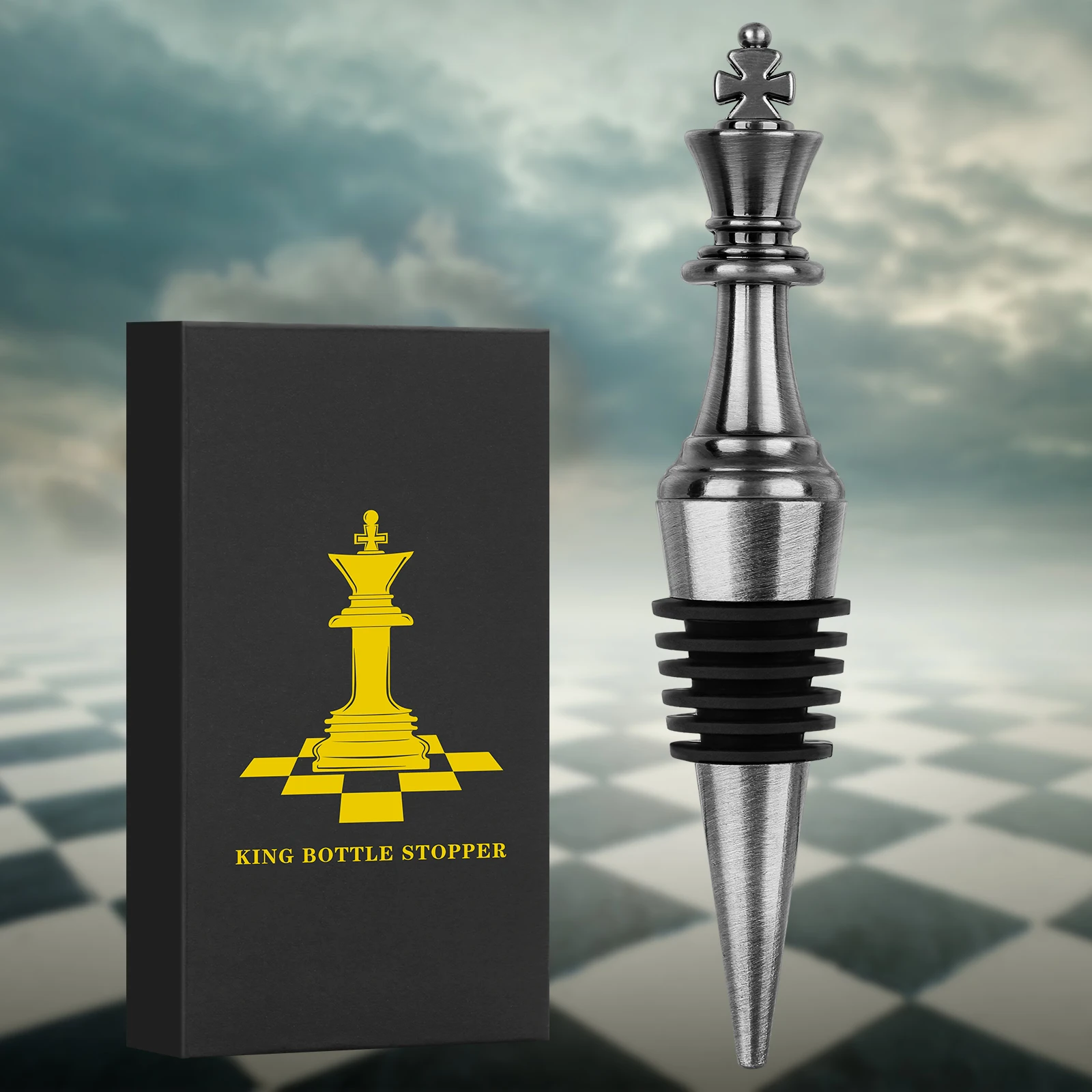 LKKCHER-Silver-Chess-King-Queen-Wine-Stopper-Beer-Bottle-Stoppers ...