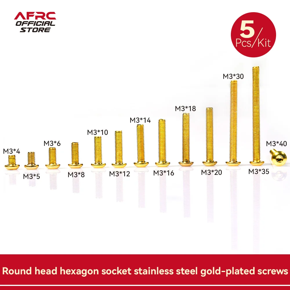 AFRC Gold-plated M3x4-40 Stainless Steel Round head Screw with Hexagon ...