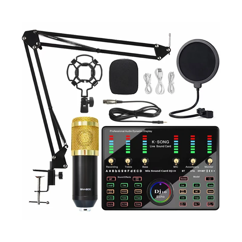 48V DJ10 Sound Card BM 800 Microphone Bluetooth Wireless Karaoke with ...
