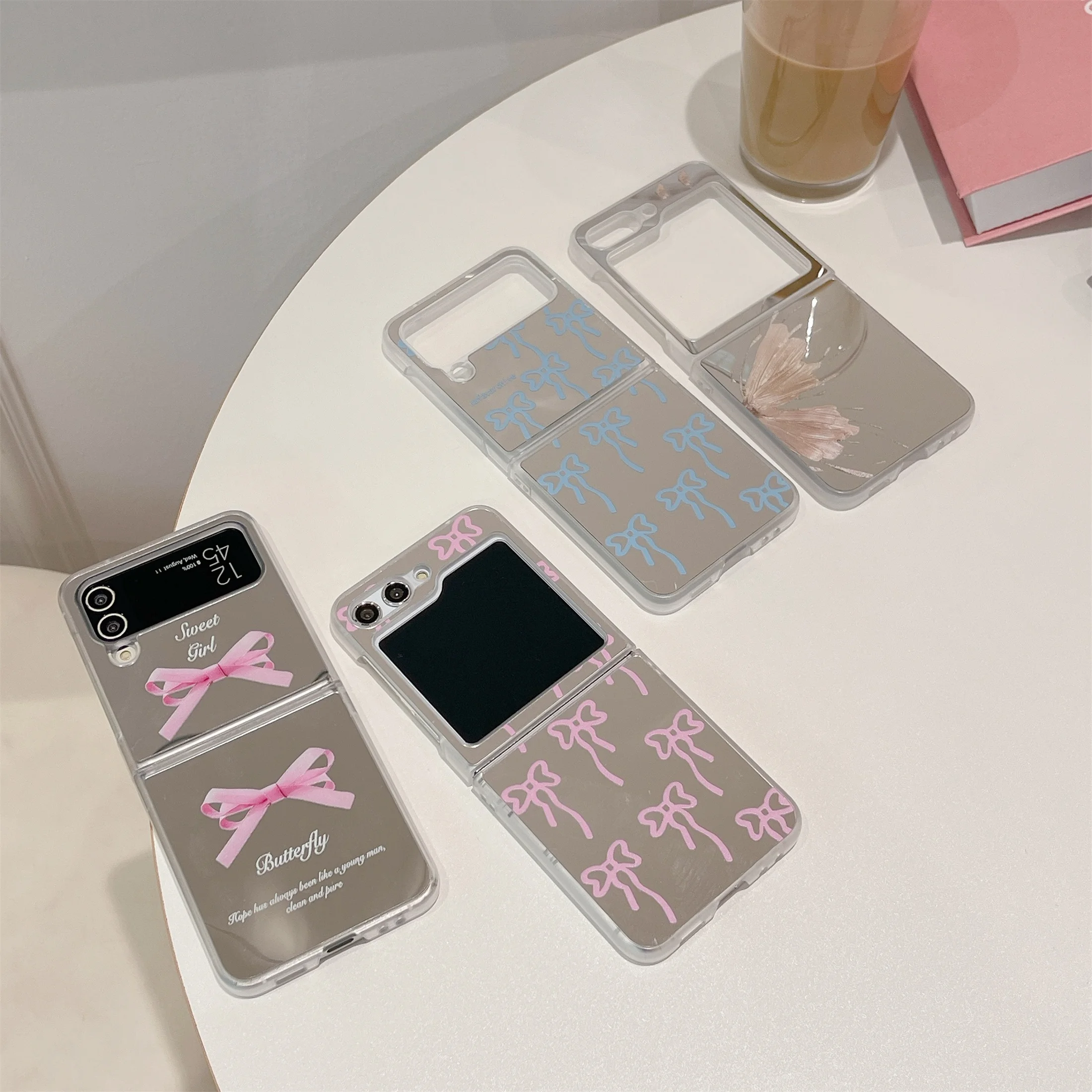 For-Samsung-Galaxy-Z-Flip-5-4-3-5G-Phone-Case-New-Bowknot-Silver-Plated ...