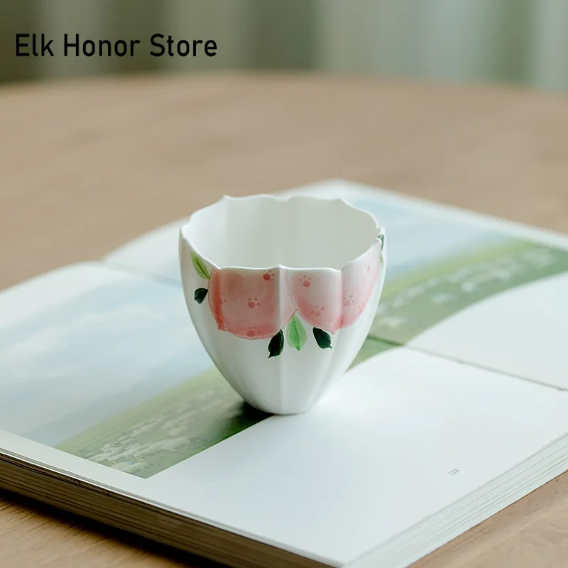 90ml-Pure-Hand-painted-Longevity-Peach-Teacup-Retro-Powder-Yin-Moon ...
