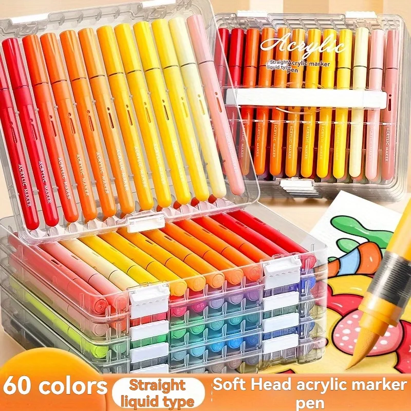 12/24/36 Color Acrylic Marker Pen, Soft Tip Paint Marker, Automatic Ink ...