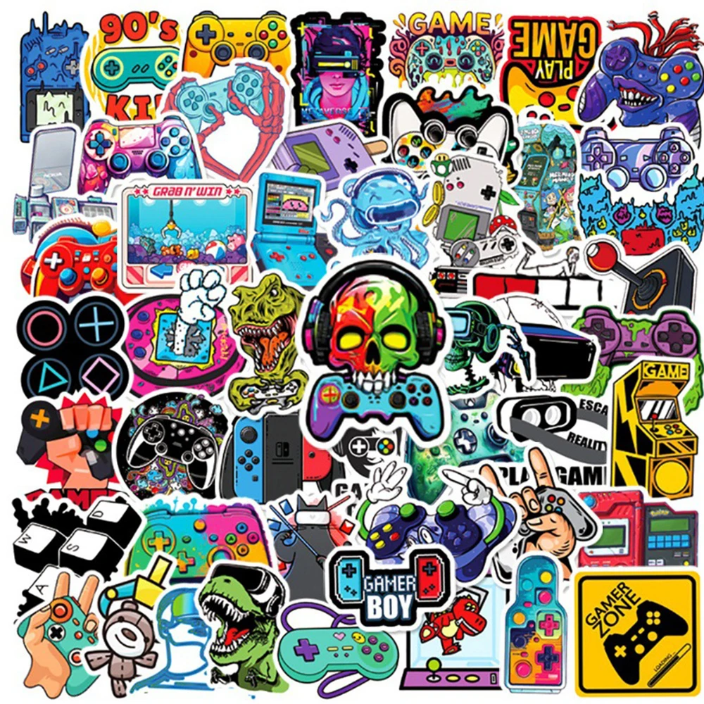 10/30/50pcs Cartoon Gothic Skull Joystick Gamepad Stickers Cool Video ...