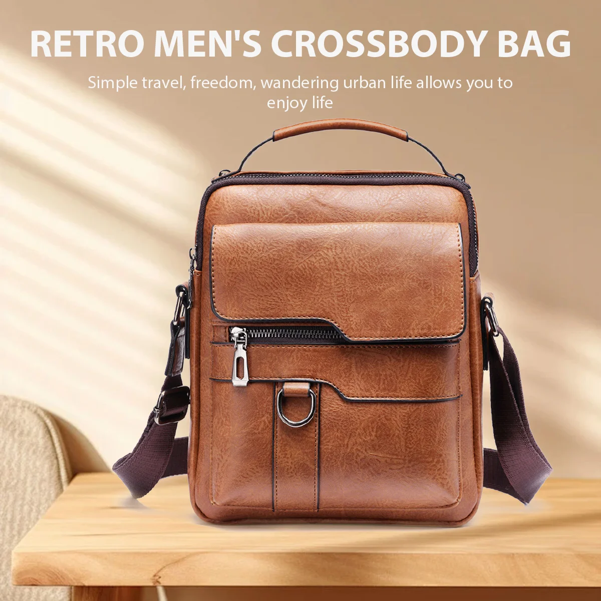 Portable Vintage Men Shoulder Bag PU Leather Flaps Business Men Retro ...