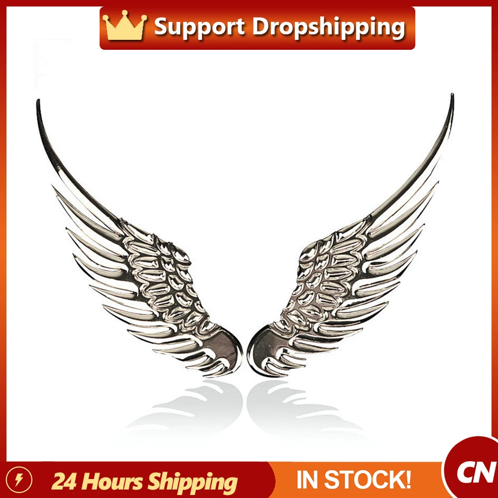 1Pair 3D Stereo Metal Angel Wing Car Stickers Decoration Badge Emblem ...