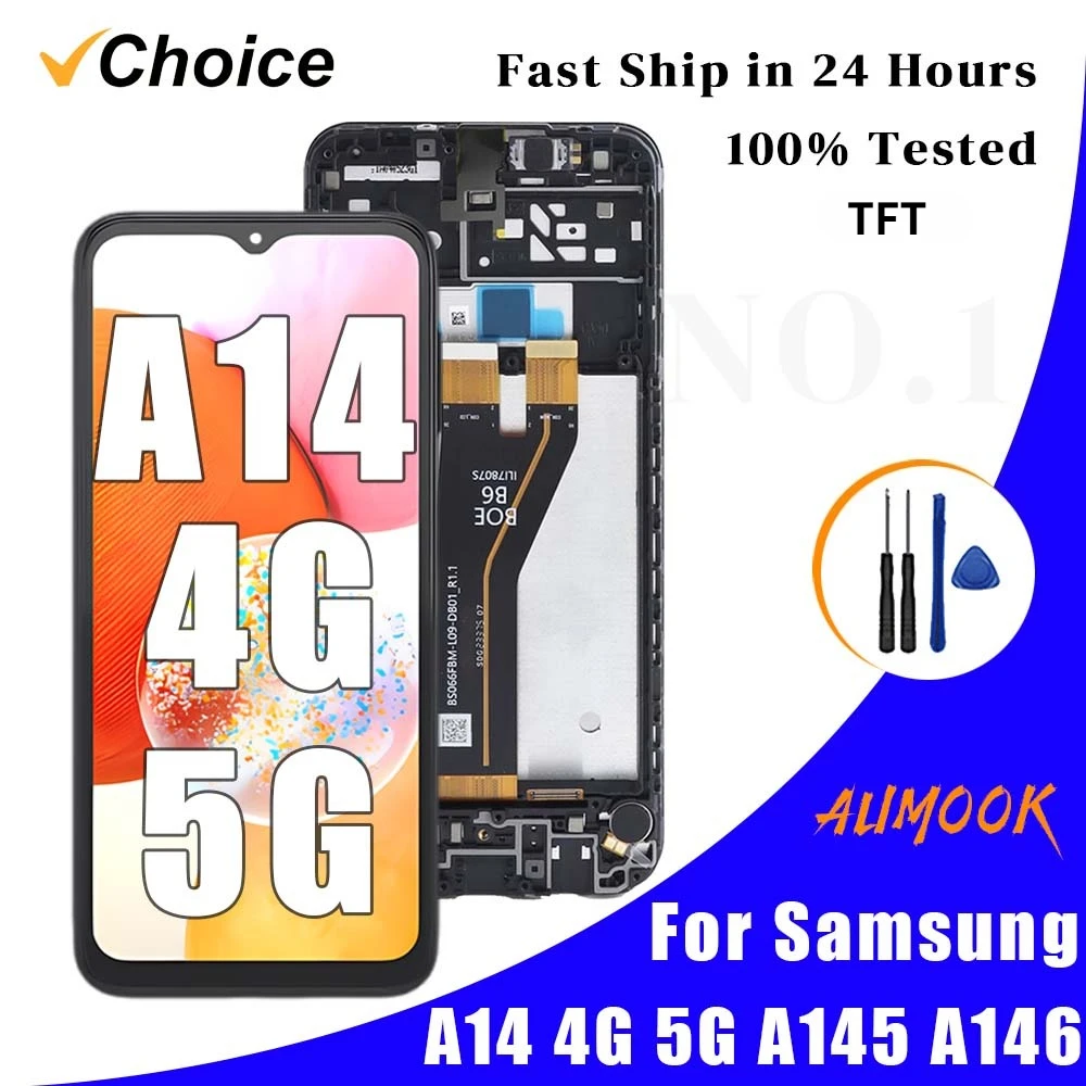 TFT with Frame for Samsung A14 4G 5G A145 A146 LCD Display Touch Screen ...