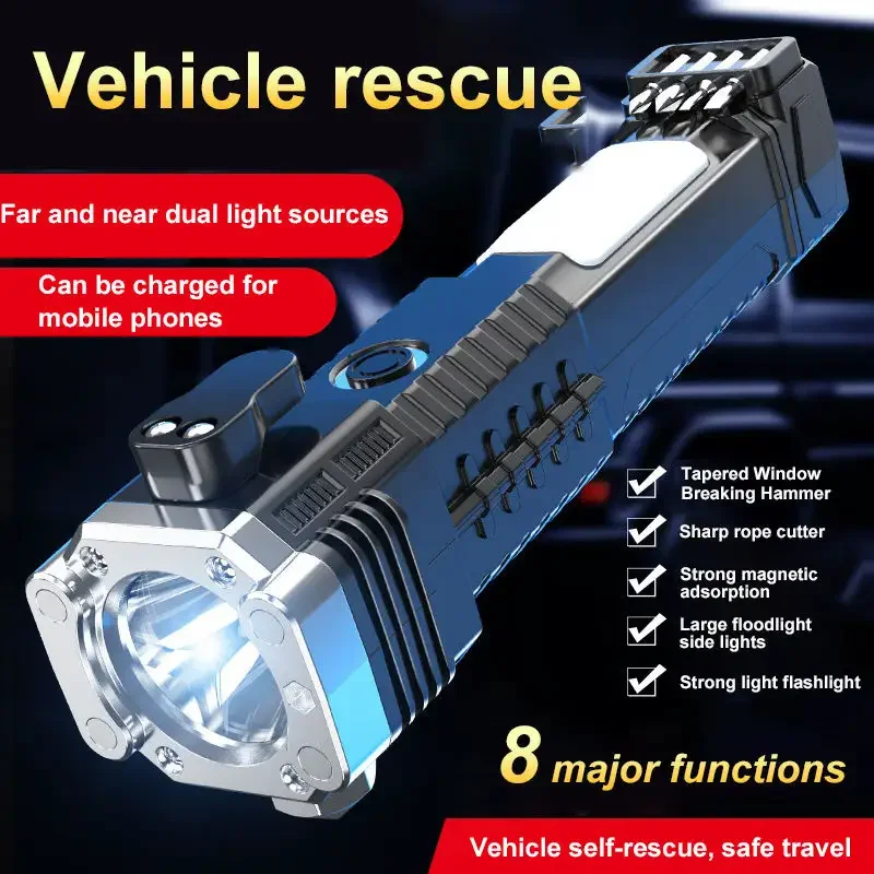 Portable-Rechargeable-Flashlight-With-Side-Light-Safety-Hammer ...