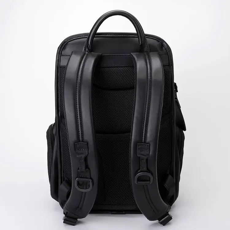New black PU backpack men's business fashion casual travel bag computer ...