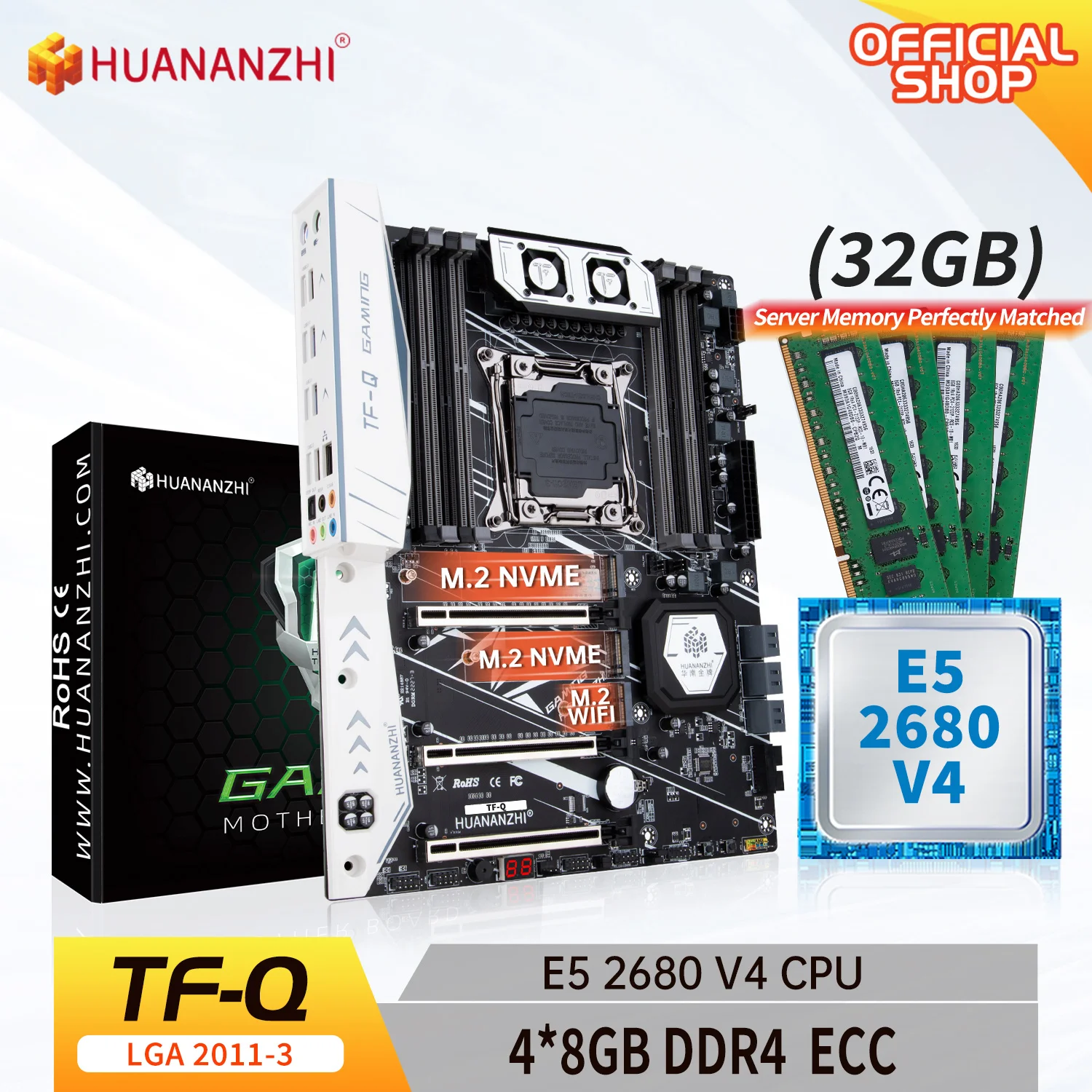 Huananzhi x99 tf q lga 2011 3 xeon x99 placa mãe com intel xeon e5 2680 ...