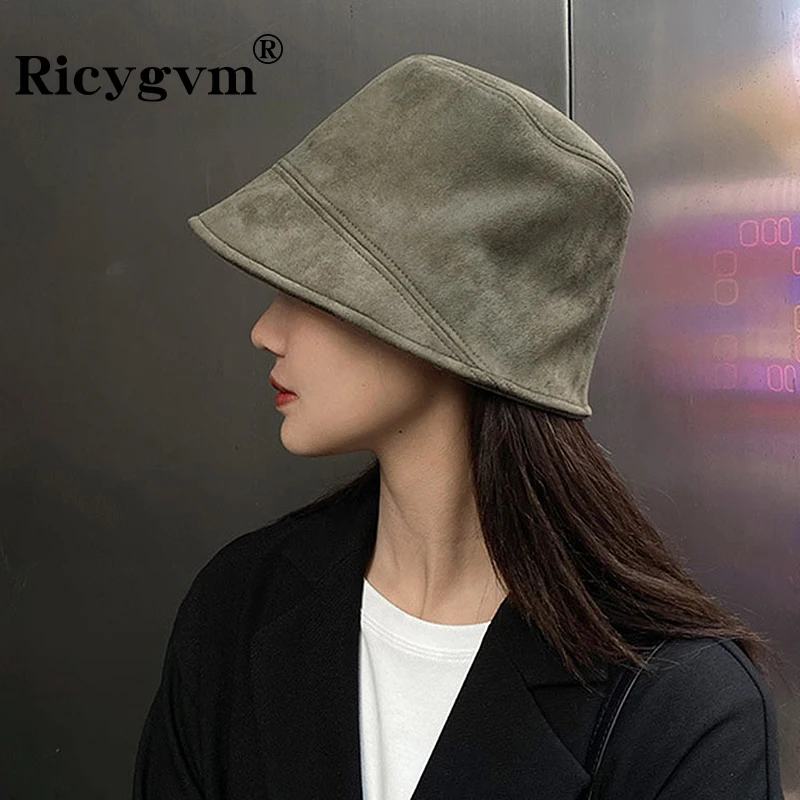 Autumn-Irregular-Suede-Bucket-Hat-Women-Girls-New-Retro-Solid-Color ...