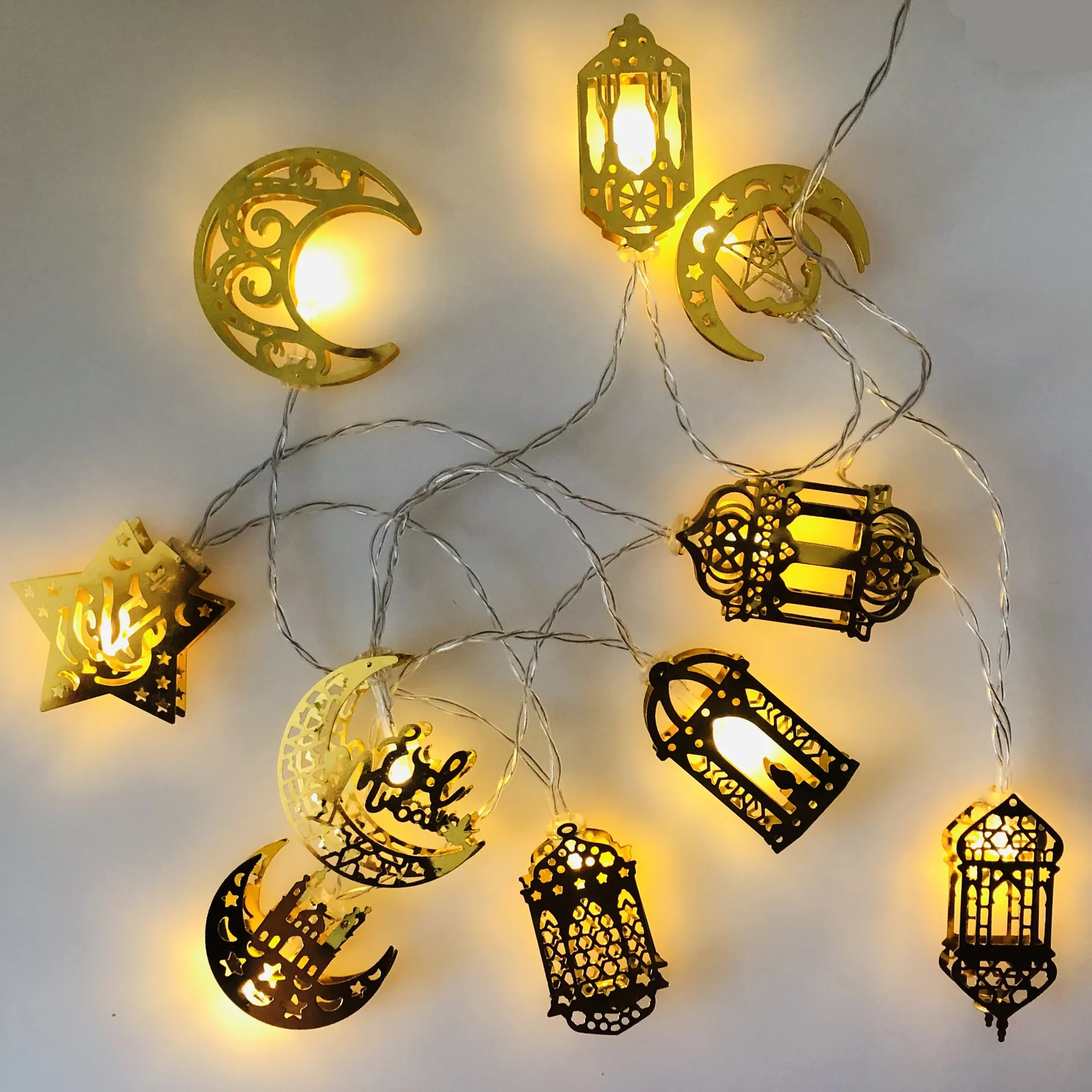 Eid Mubarak Moon Star Iron Art Led String Lights Ramadan Kareem ...