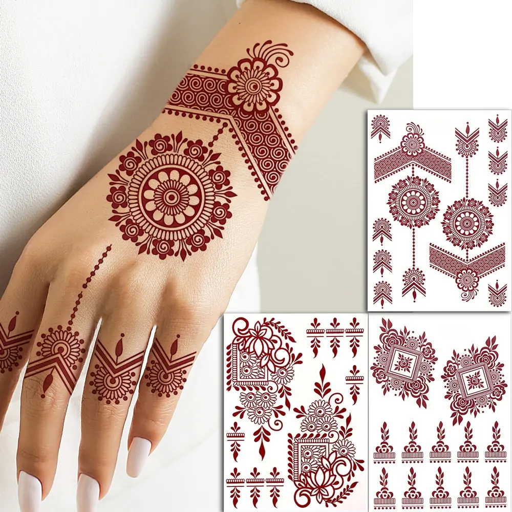 Waterproof-Henna-Tattoo-Stickers-for-Women-Flower-Instant-Fake-Tattoo ...