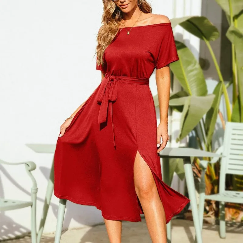 Summer-Off-Shoulder-Long-Dress-Women-Sexy-O-Neck-Slit-Beach-Chic-Dress ...