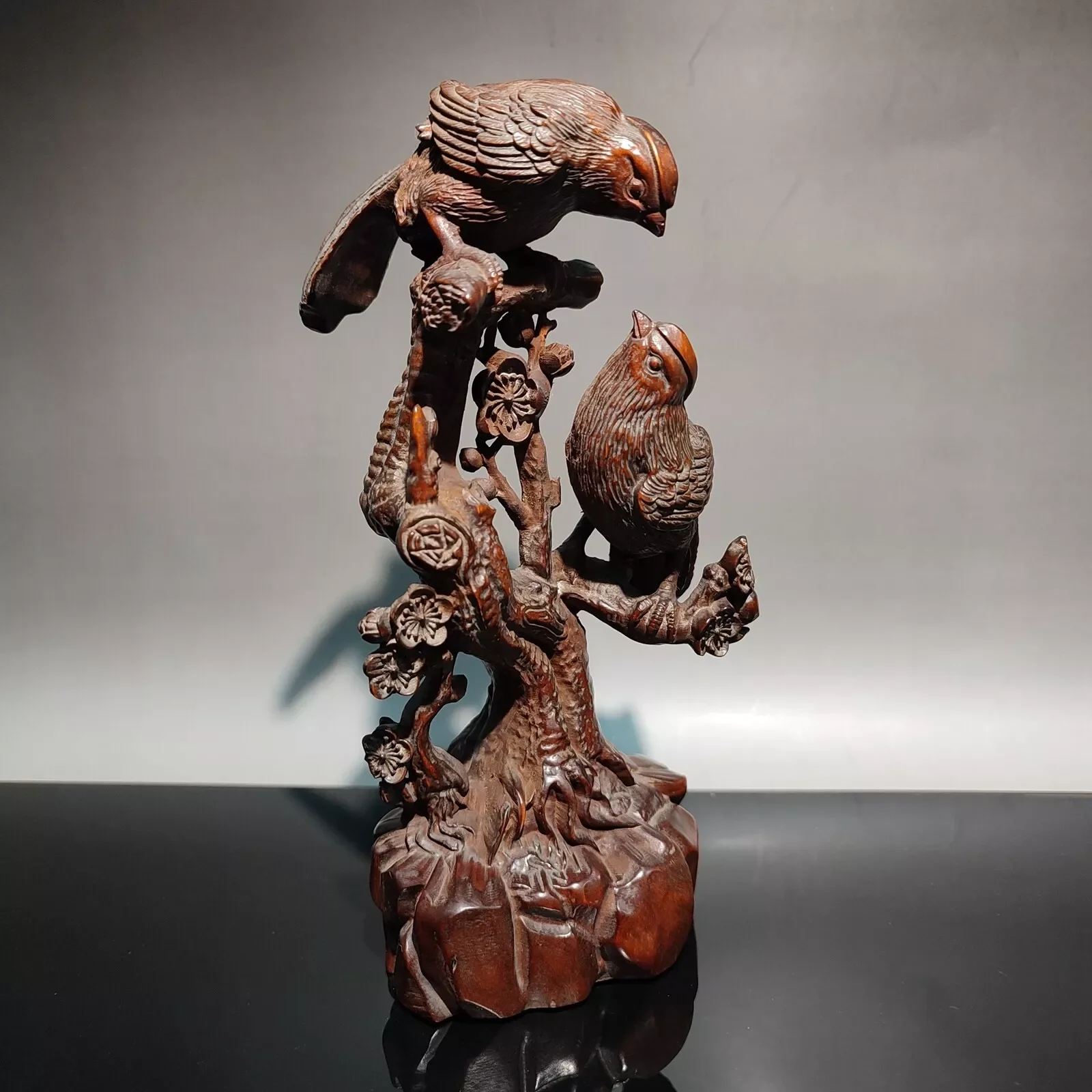 7" vintage carved wooden home decor bird wood carving boxwood Magpie ...