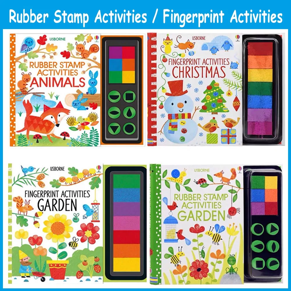 Usborne Children Fingerprint Books with Rubber Stamp Ink Pad Activities ...