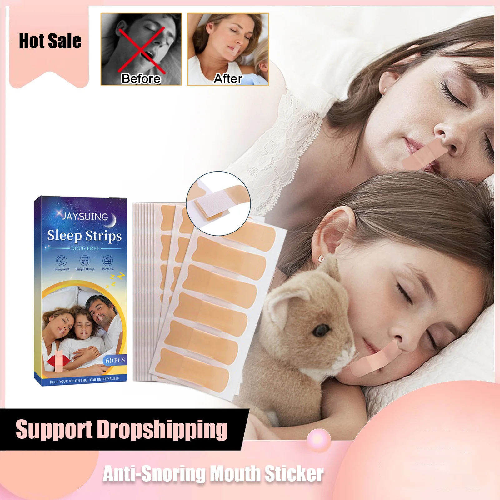 Anti-Snoring-Sticker-Children-Adult-Stop-Snore-Strip-Night-Sleep-Lip ...