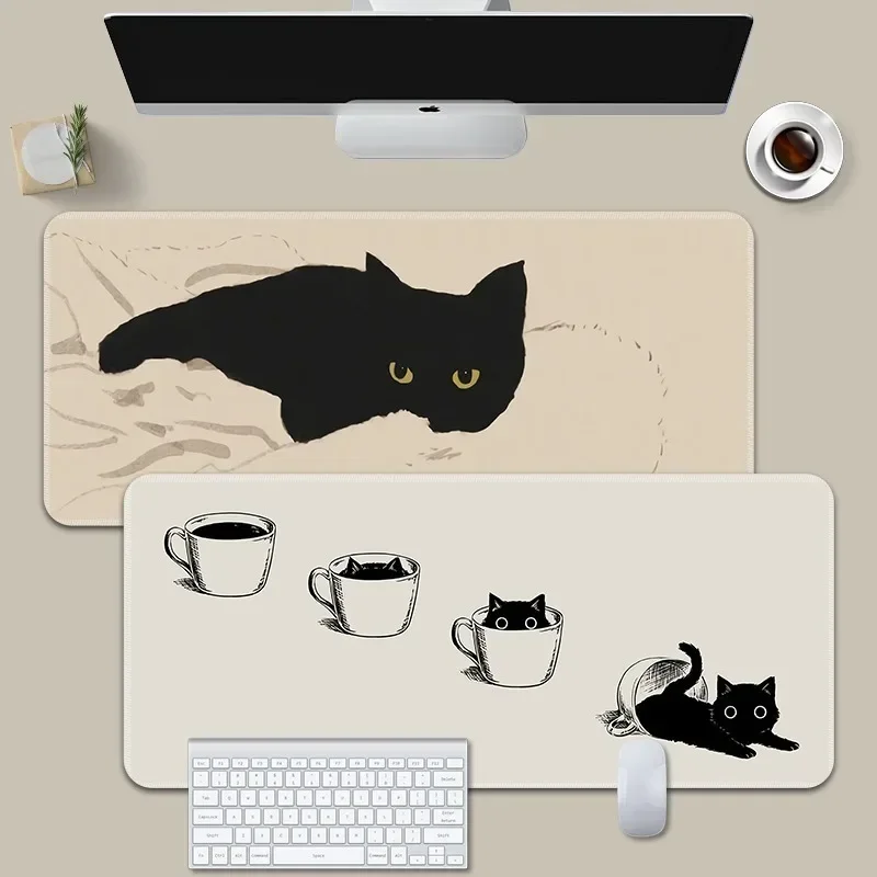 Large Black Cat Mousepad Gamer Cute Kawaii XXL Gaming Mouse Pad Rubber ...
