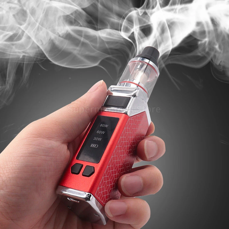 E-cigarette 80w Box Mod Vape Kit 2200mah Battery 0.35ohm 2.8ml Tank Large Smoke Adjustable Quit ...