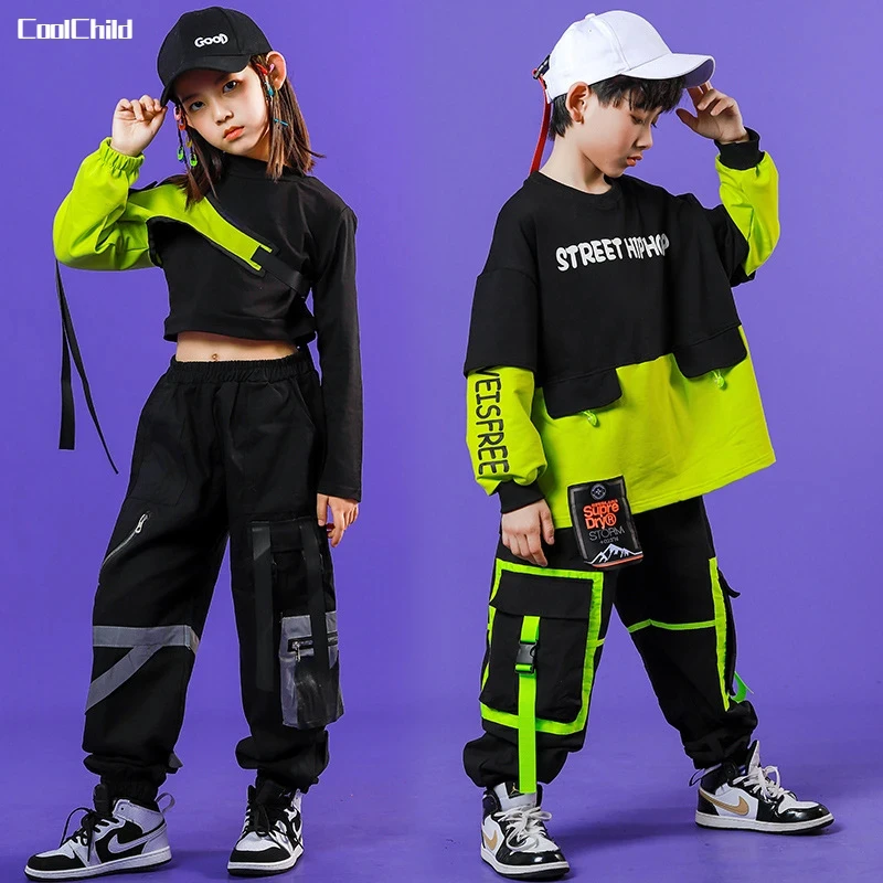 Boys Hip Hop Streetwear Girls Crop Top Cuff Cargo Pant Outfit Child ...