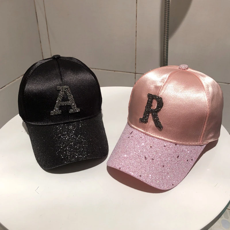 Fashion Shiny Letter R Baseball Cap Women Girl Silk Satin Spring Summer ...