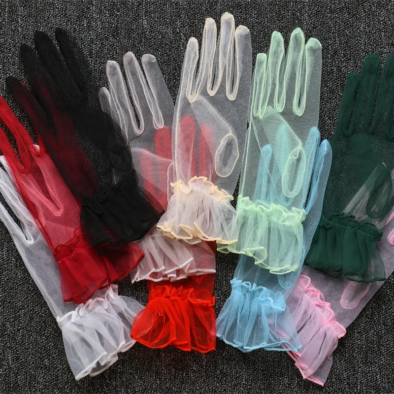 Retro Spring Summer Women Short Tulle Gloves White Black Wedding Gloves ...