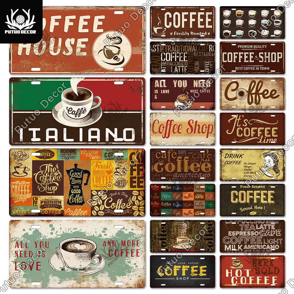 Putuo-Decor-Coffee-Licenses-Plate-Metal-Sign-Tin-Signs-Decorative ...