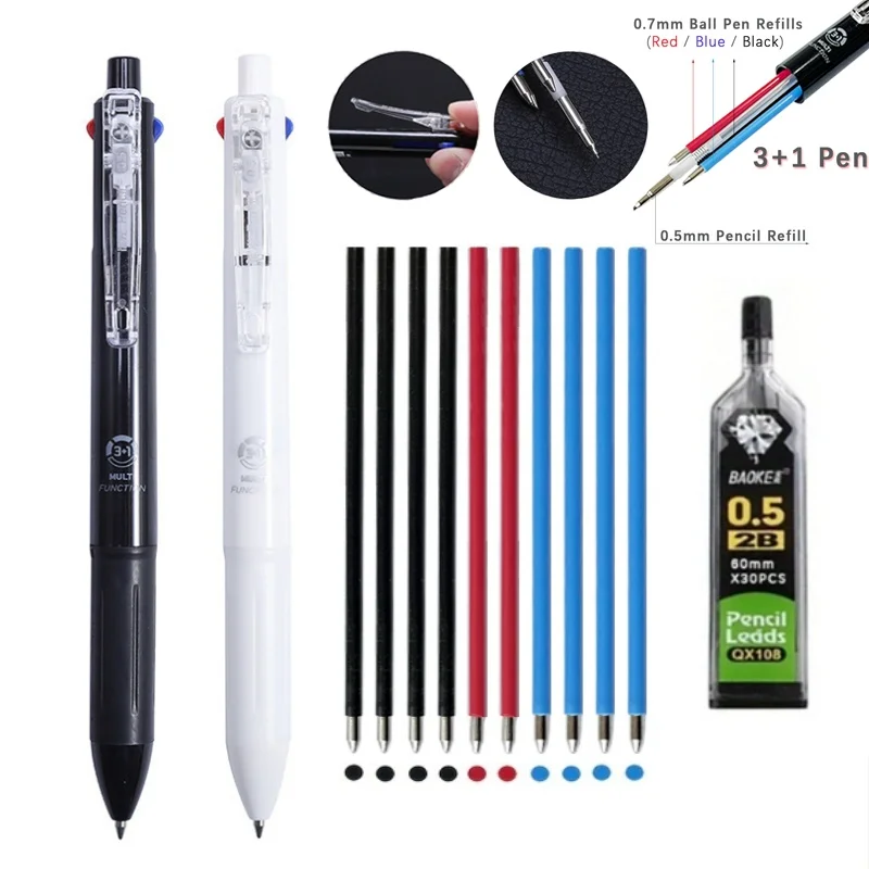 4-In-1-Multicolor-Ballpoint-Pens-with-3-Colors-Replaceable-Pen-Refills ...