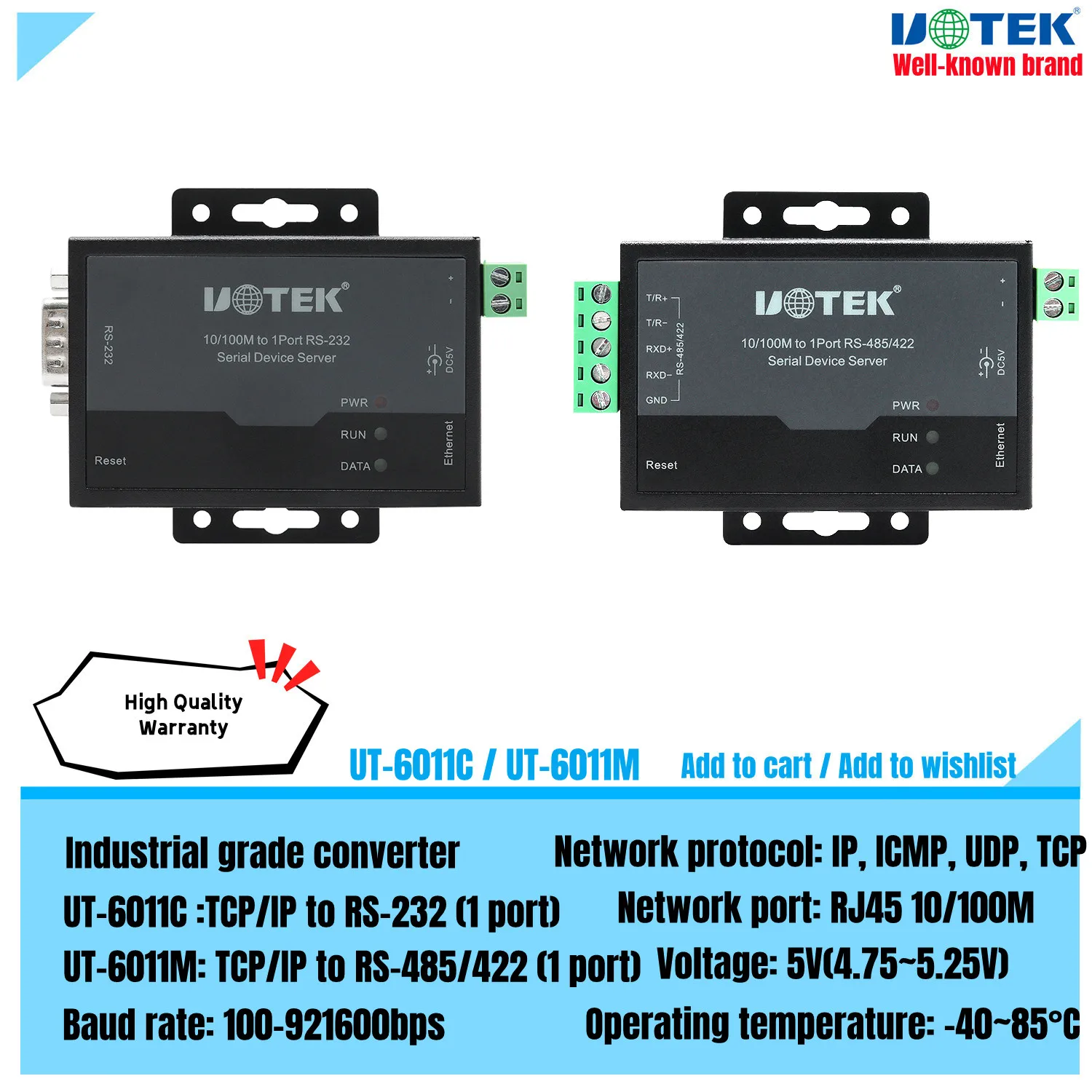 UOTEK-100M-RJ45-Converter-RS485-RS232-RS422-TCP-IP-to-RS-232-RS-485-RS ...