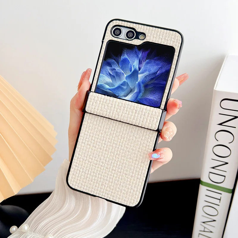 Leather-Woven-Pattern-Phone-Case-for-Samsung-Galaxy-Z-Flip-5-4-3-Flip5 ...