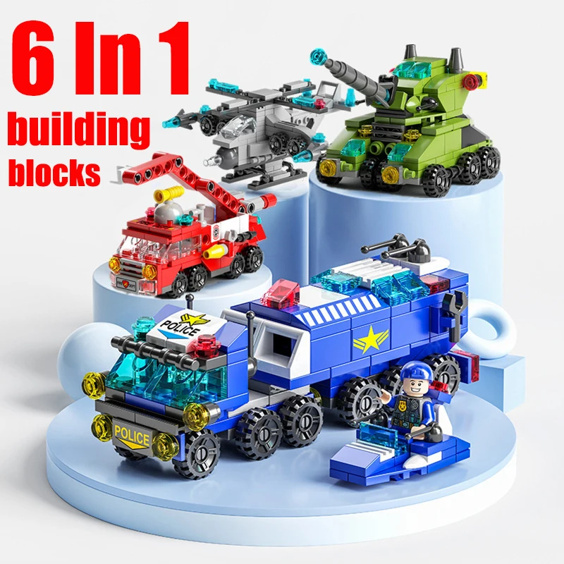 6 In 1 Building Blocks City Fire Engineering Vehicle Truck Car Mini Toy ...