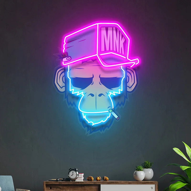 Monkey-Smoke-Neon-Sign-Custom-Animal-Acrylic-Artwork-Neon-Lights-Living ...