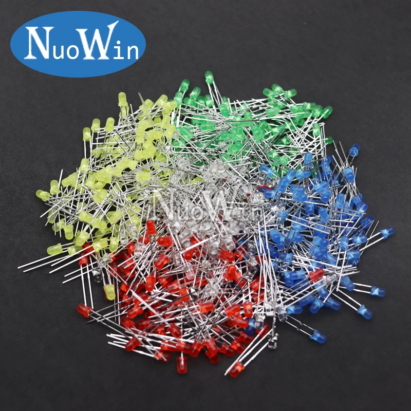 100pcs 3mm Led Diode F3 Assorted Kit White Green Red Blue Yellow Orange ...