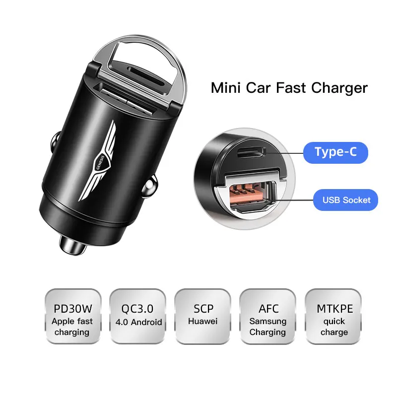 100W USB Car Charger Mini Fast Charging Dual Ports Phone Charger Type C ...